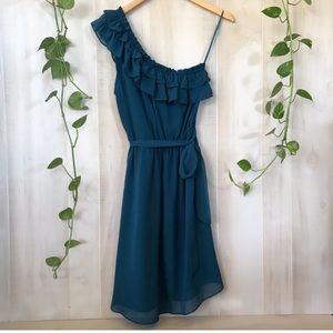 hazel | Dresses | One Shoulder Green Dress With Flowers | Poshmark